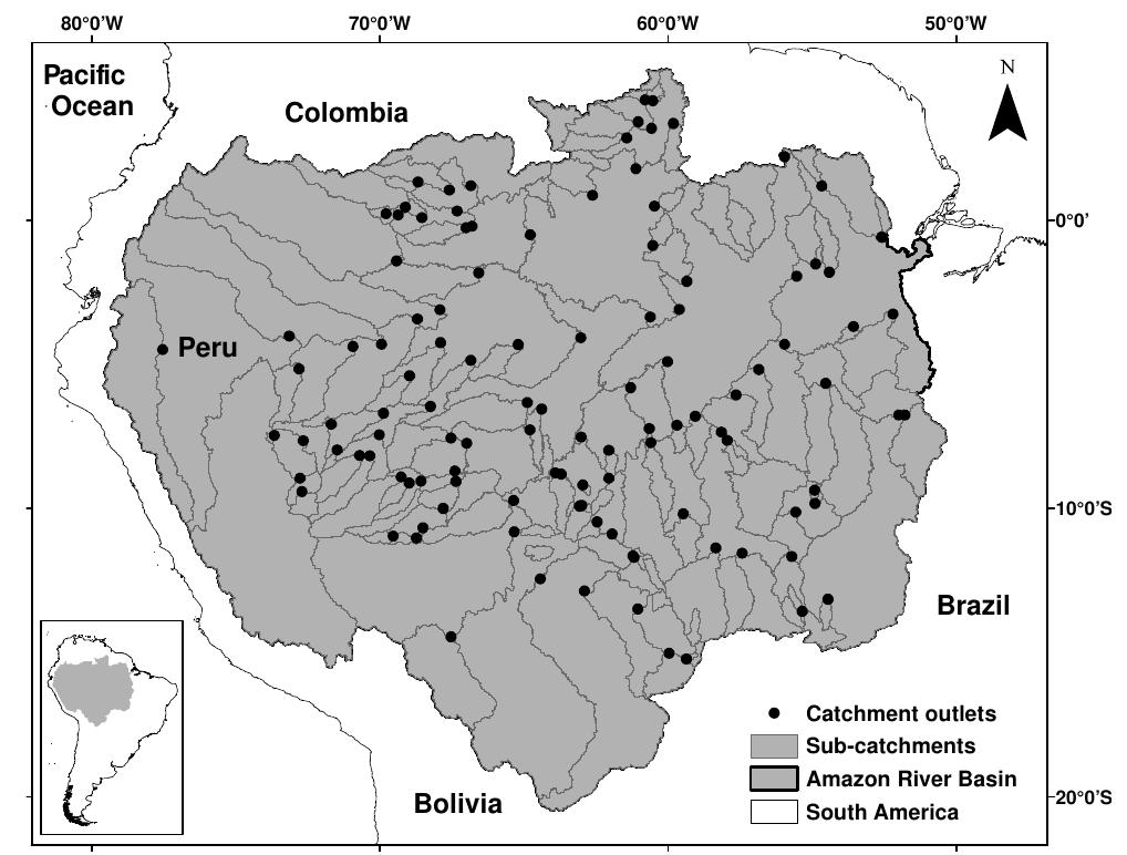 Location of the study area and the 146 sub-catchments in the
