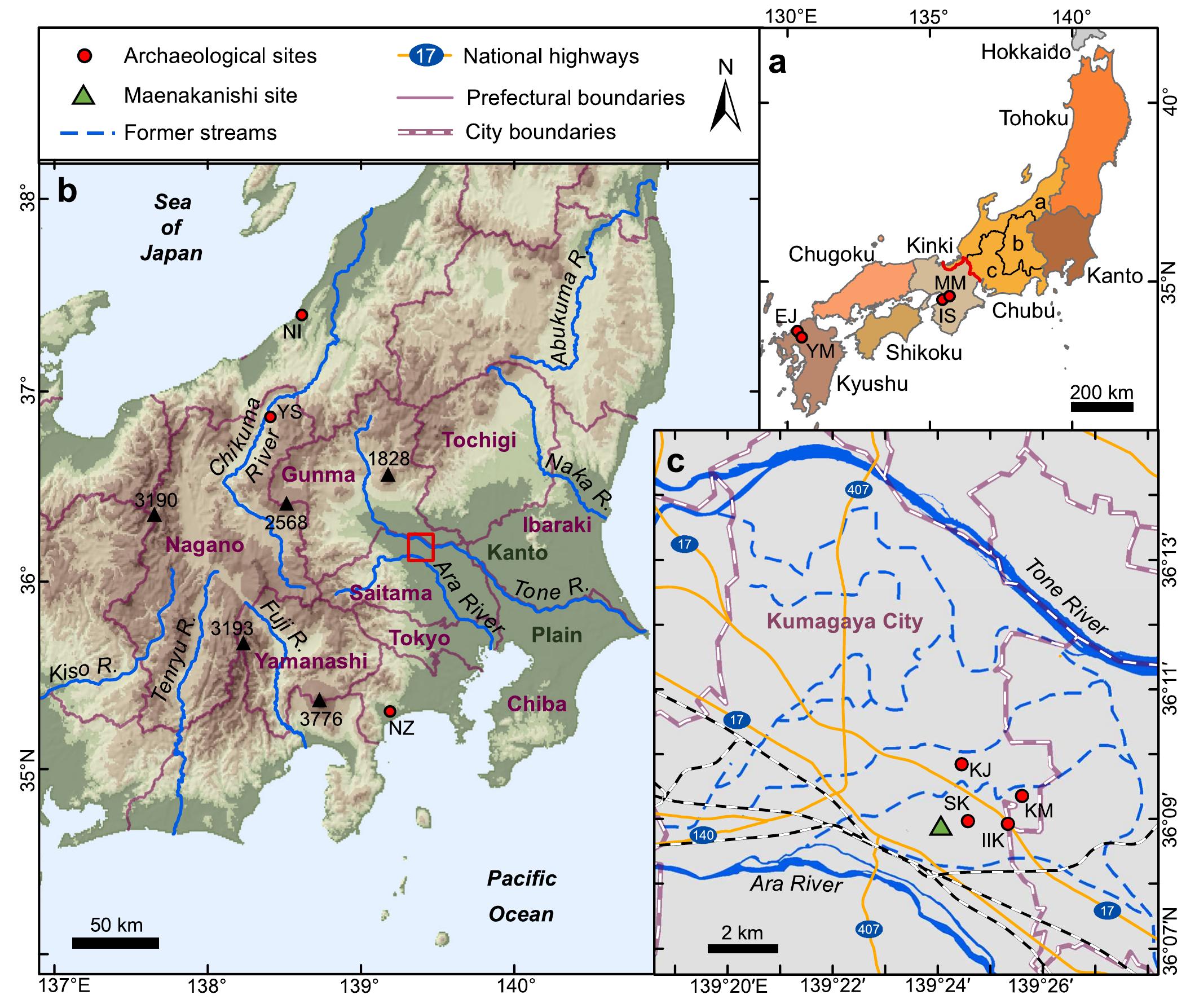 Archaeological site, the two main regional rivers, and the