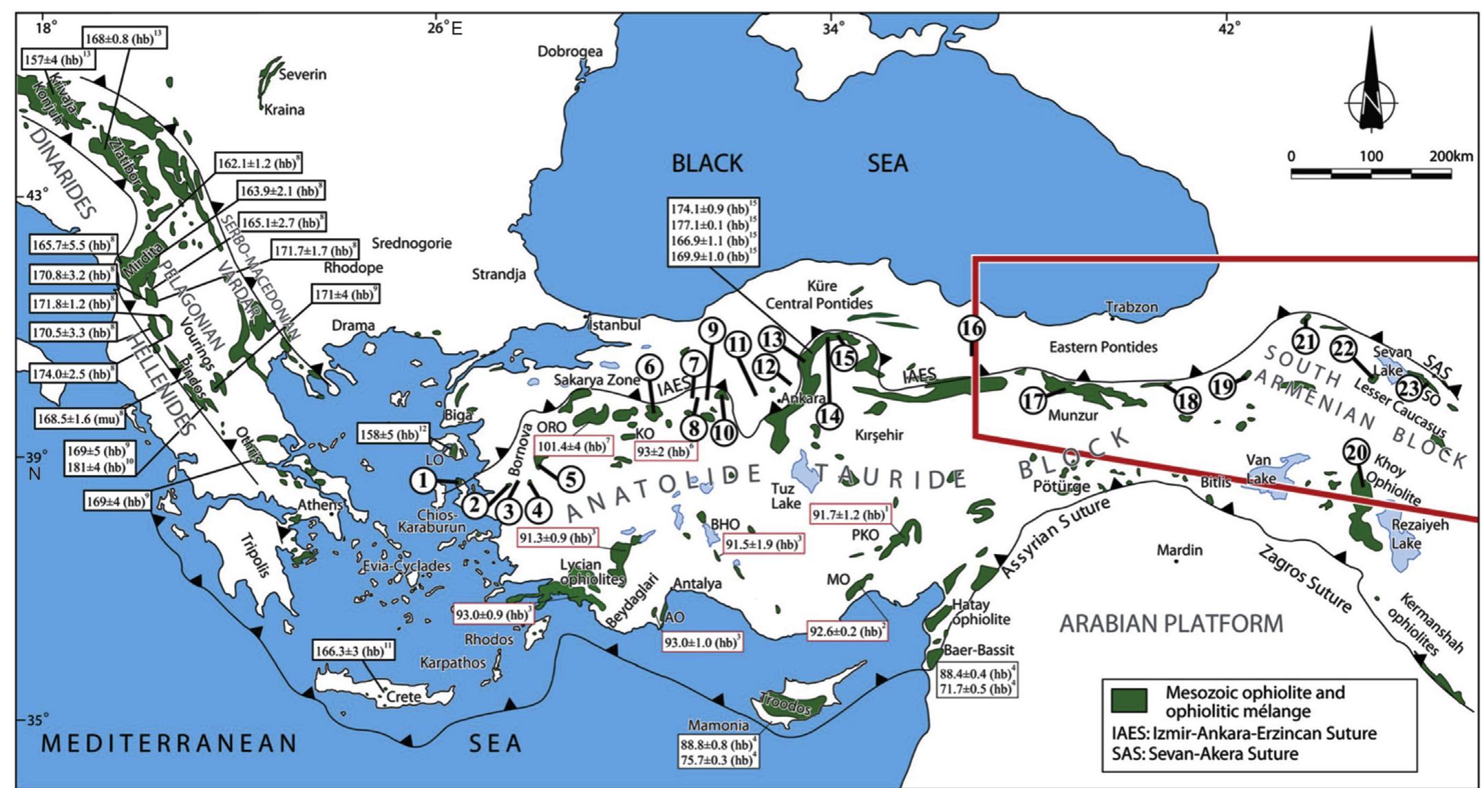 Tectonic map of mesozoic ophiolites and ophiolitic mélanges