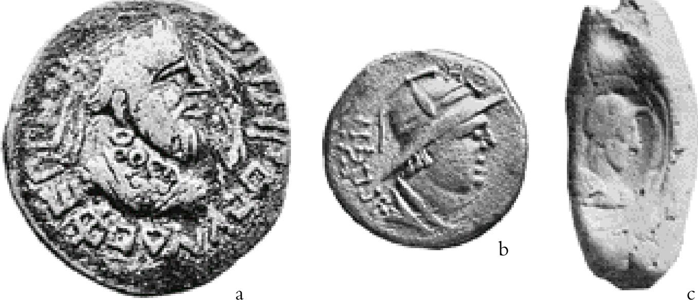 R. (a) silver drachm showing the indo-parthian ruler