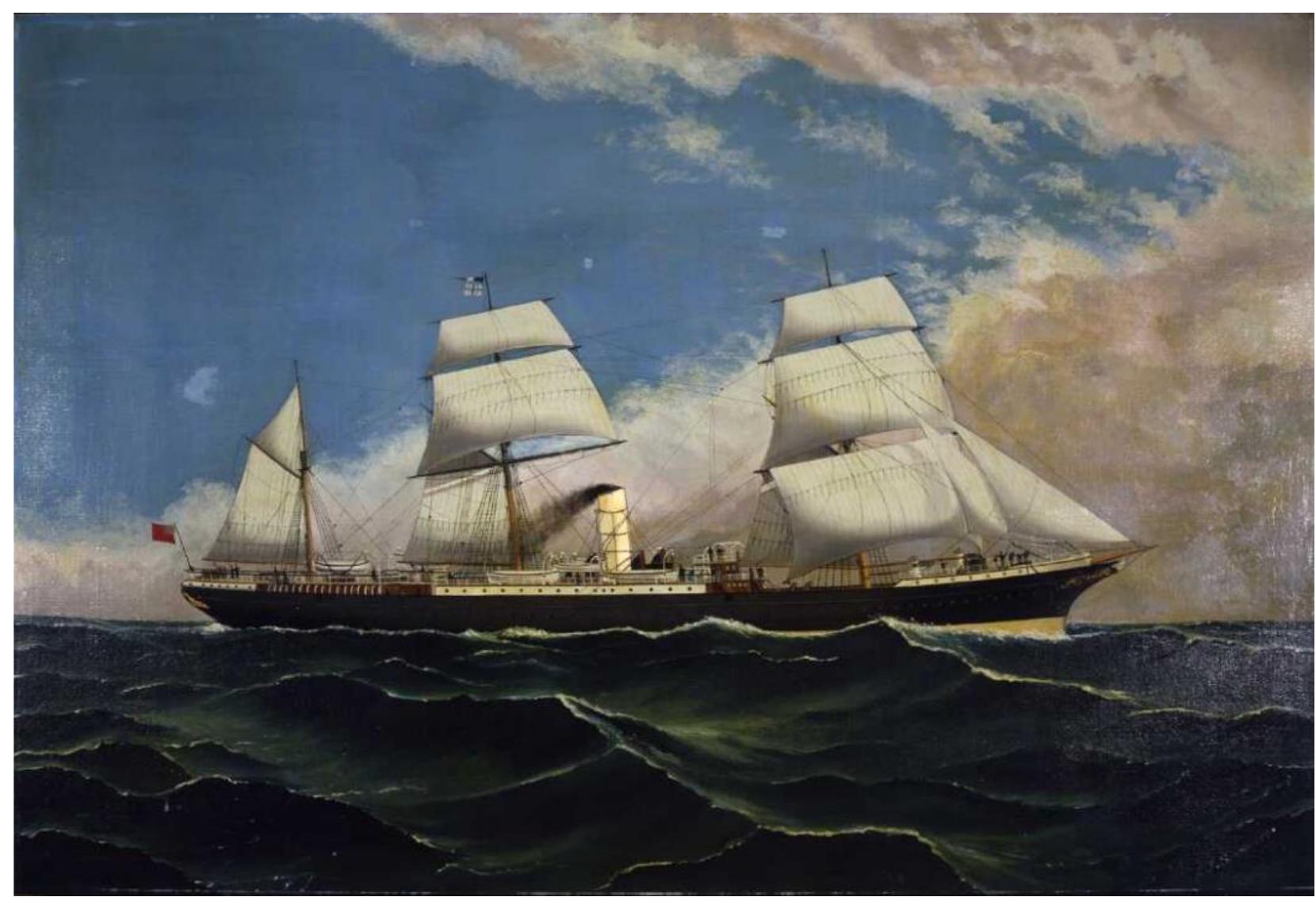 E j seymour, ss ruapehu, 1885. oil painting of the new