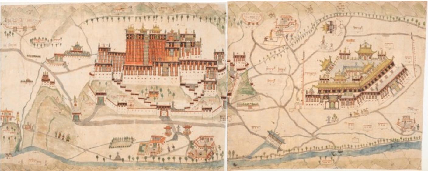 The map of lhasa showing the yamen of the ambans (below the