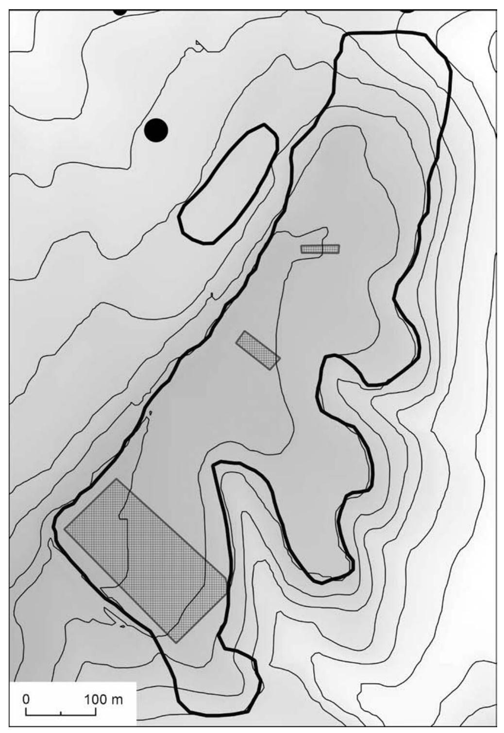 Zones where the excavations on the hilltop in the 1980s took