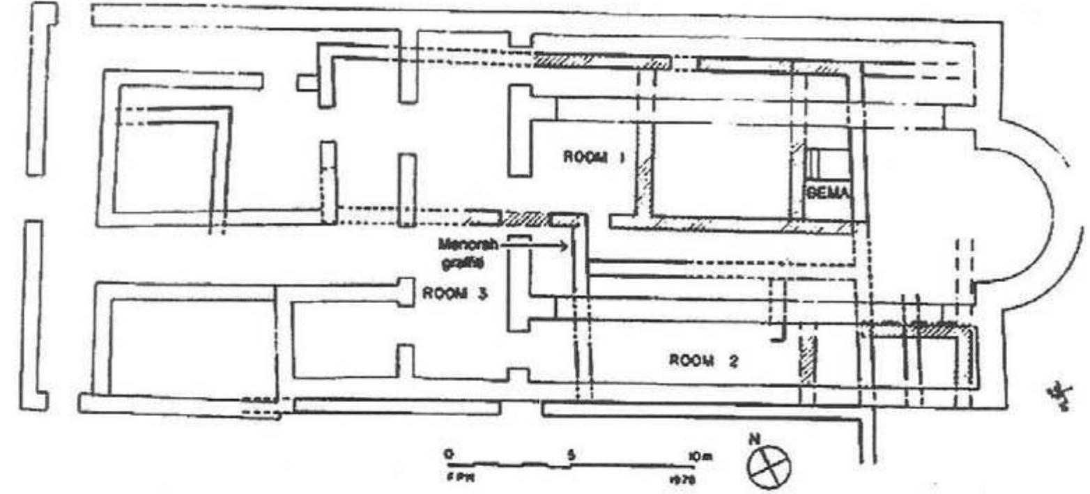 Stobi. plan of central basilica (in outline), synagogue and