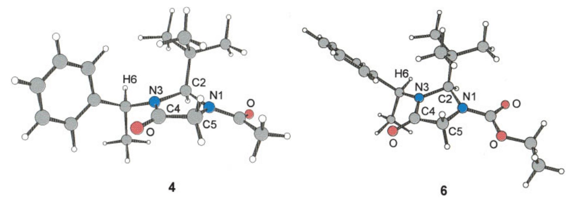 Chem3d® representation of imidazolidinones 4 and 6 after