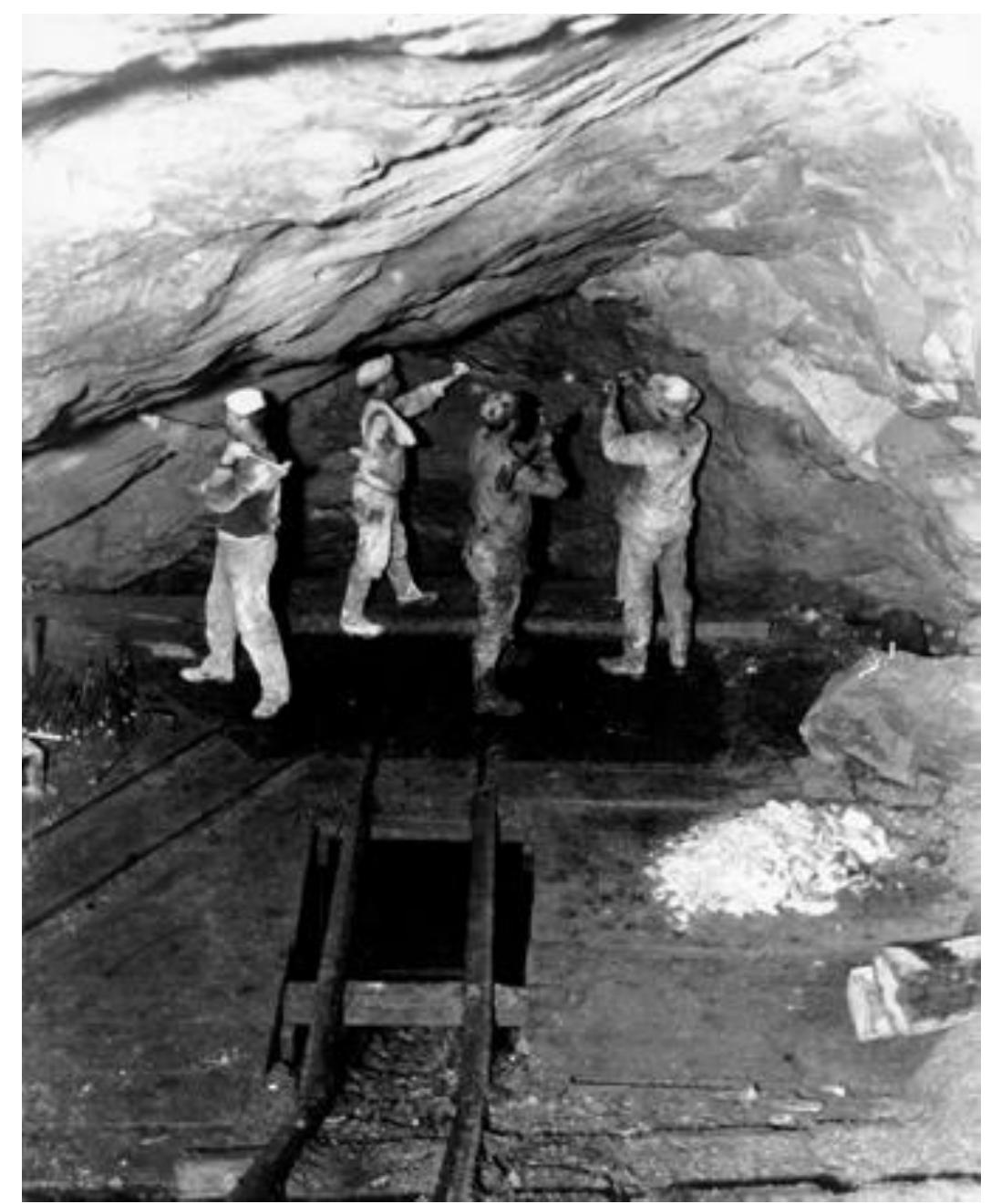 Four miners drilling, empire mine, 1900 (cgs photo c3504).