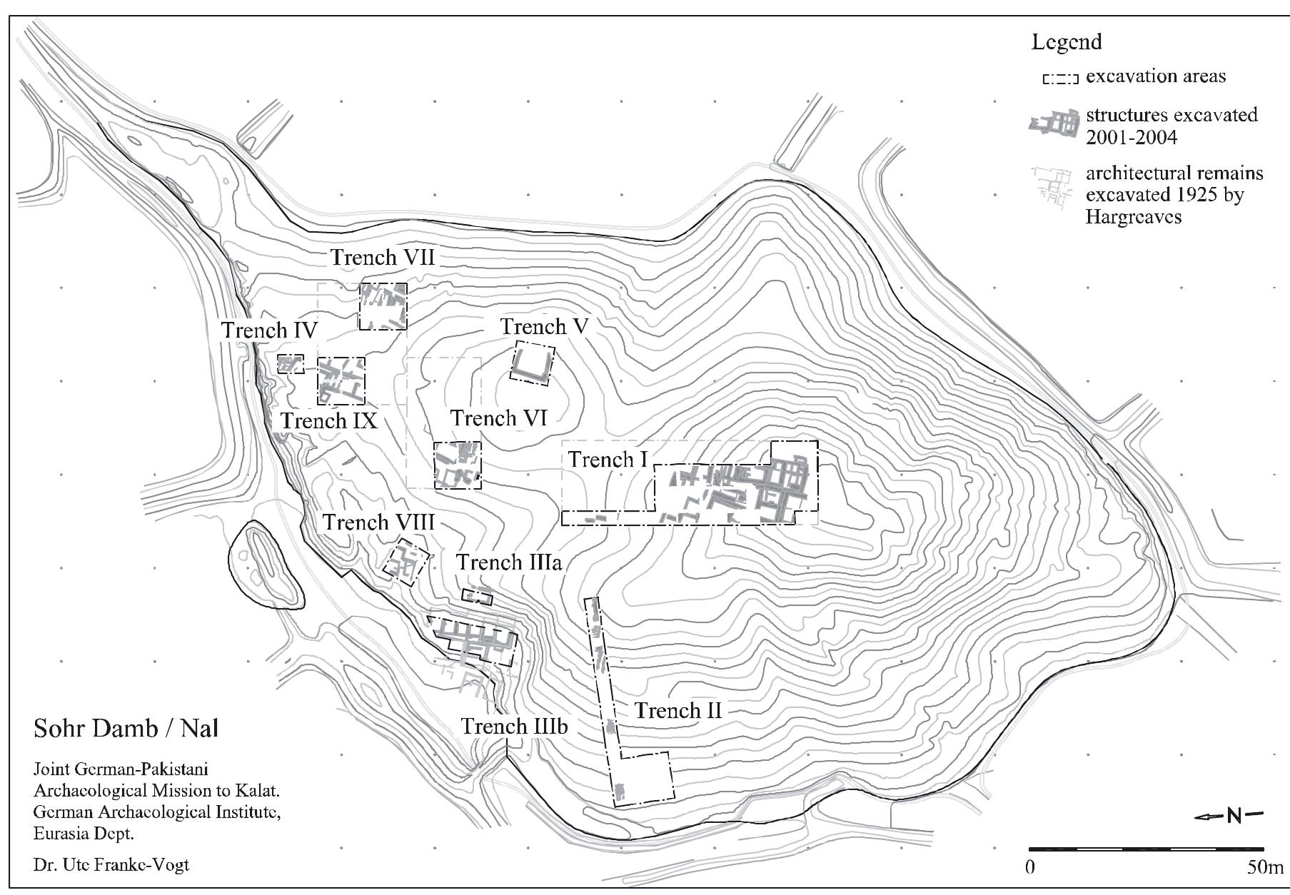 Plan of sohr damb/nal, trenches with architecture