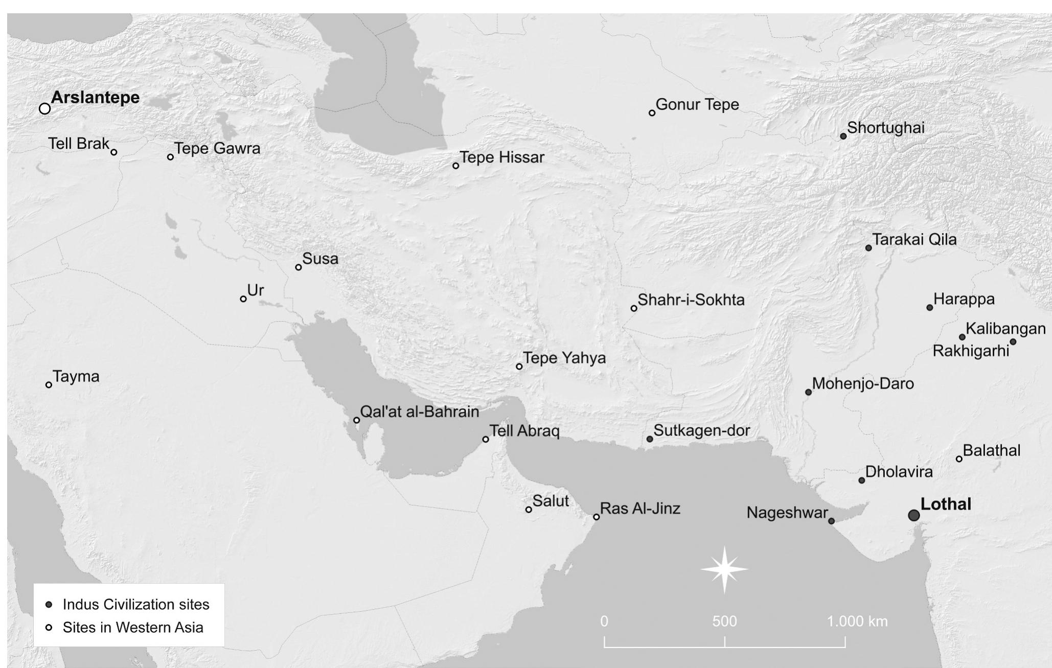 Igure 1. map showing the major sites of the indus