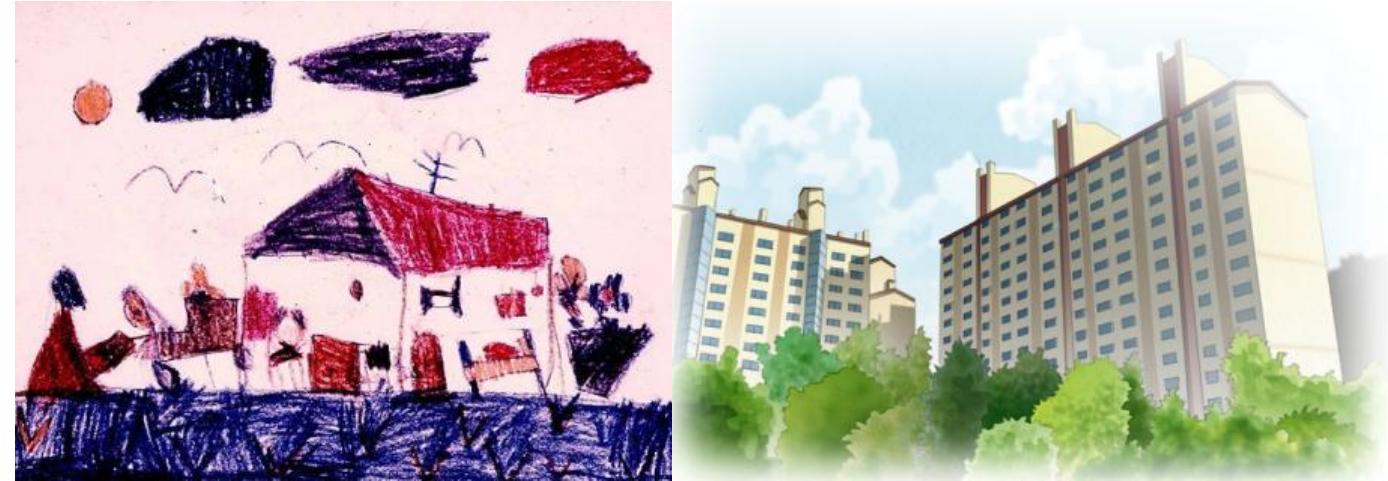 Drawings using the stp system (left) and npm system (right).
