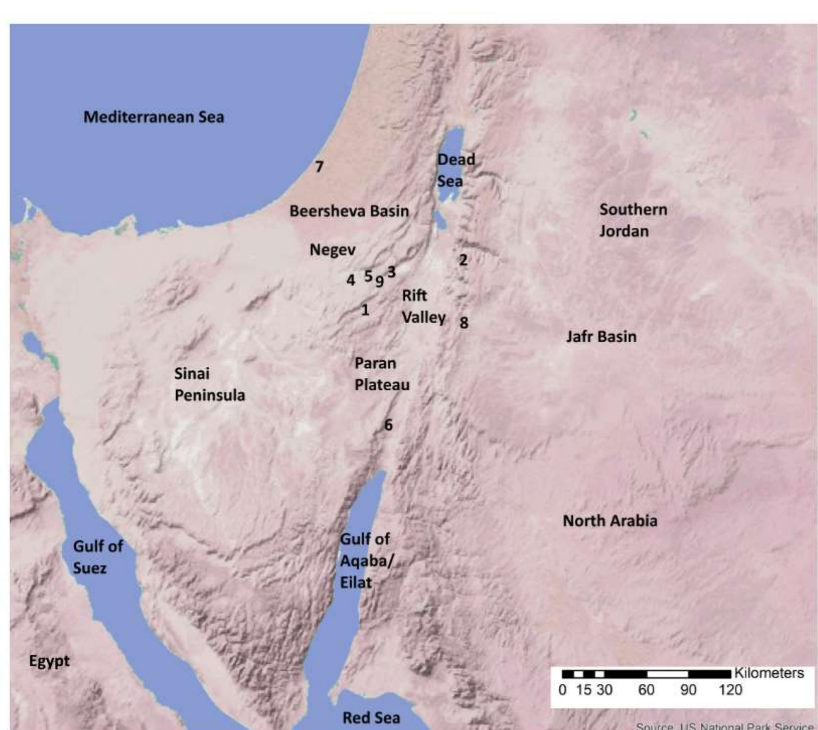 Map of the negev with areas and sites mentioned in the text.