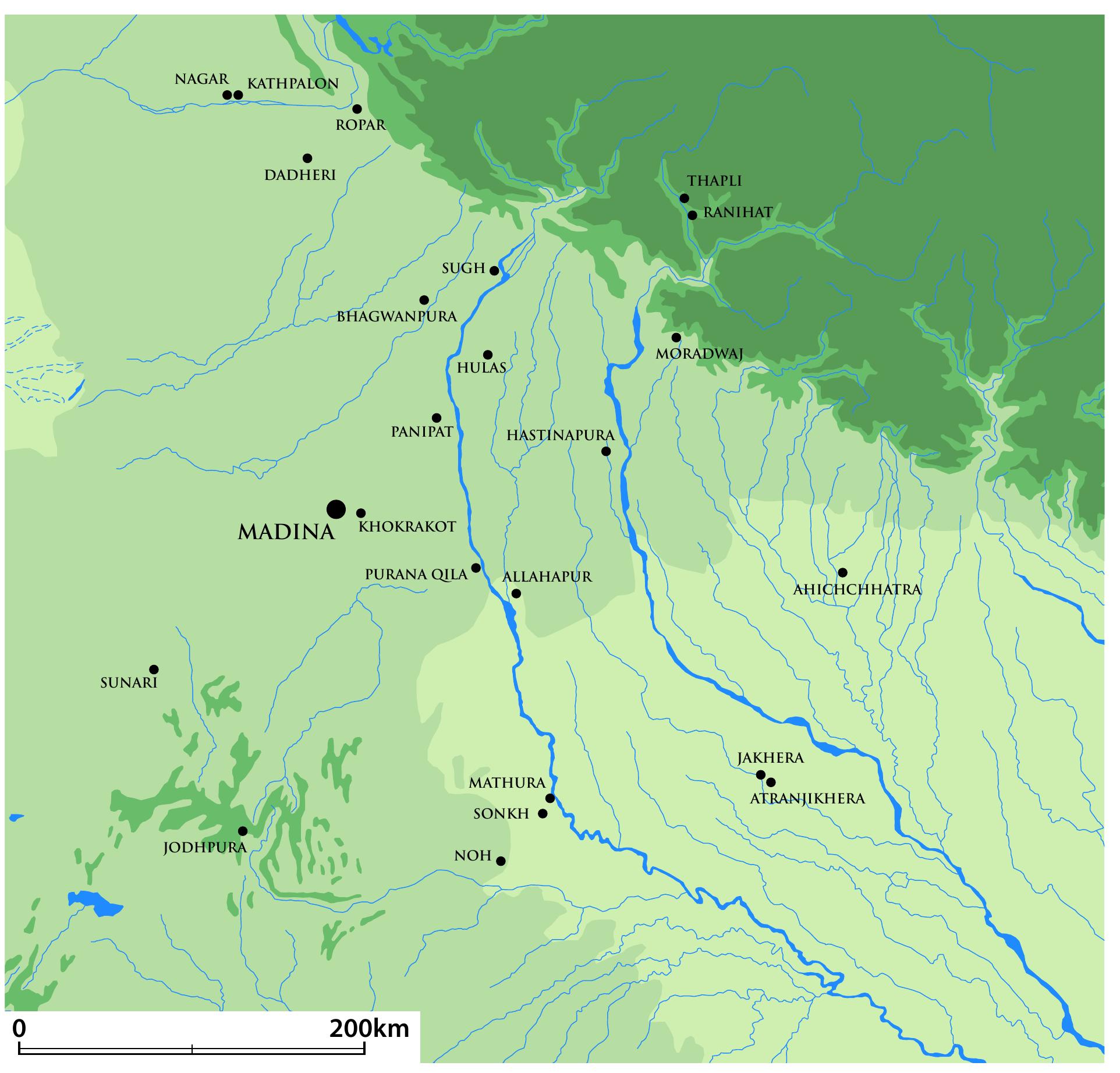 Map showing the location of madina and main late harappan
