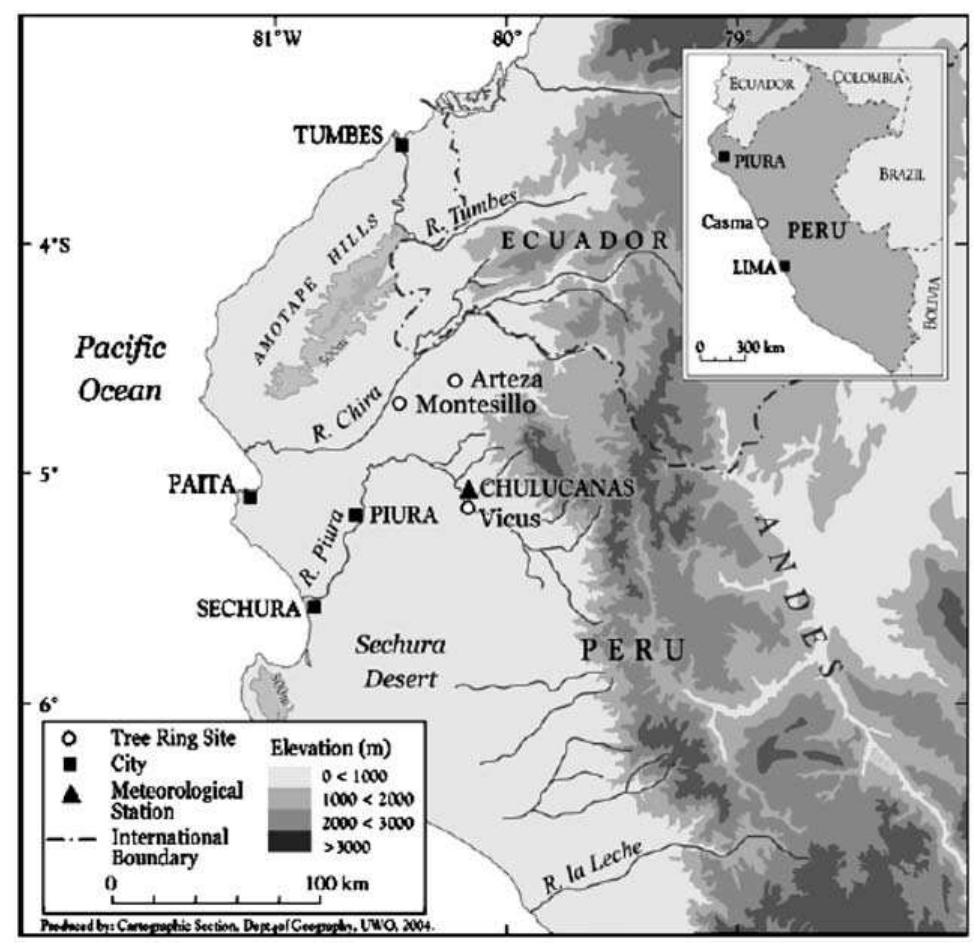 Map of northwestern peru showing the coastal region that