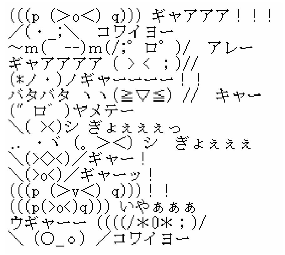 Examples of japanese double byte code emoticons. showing the
