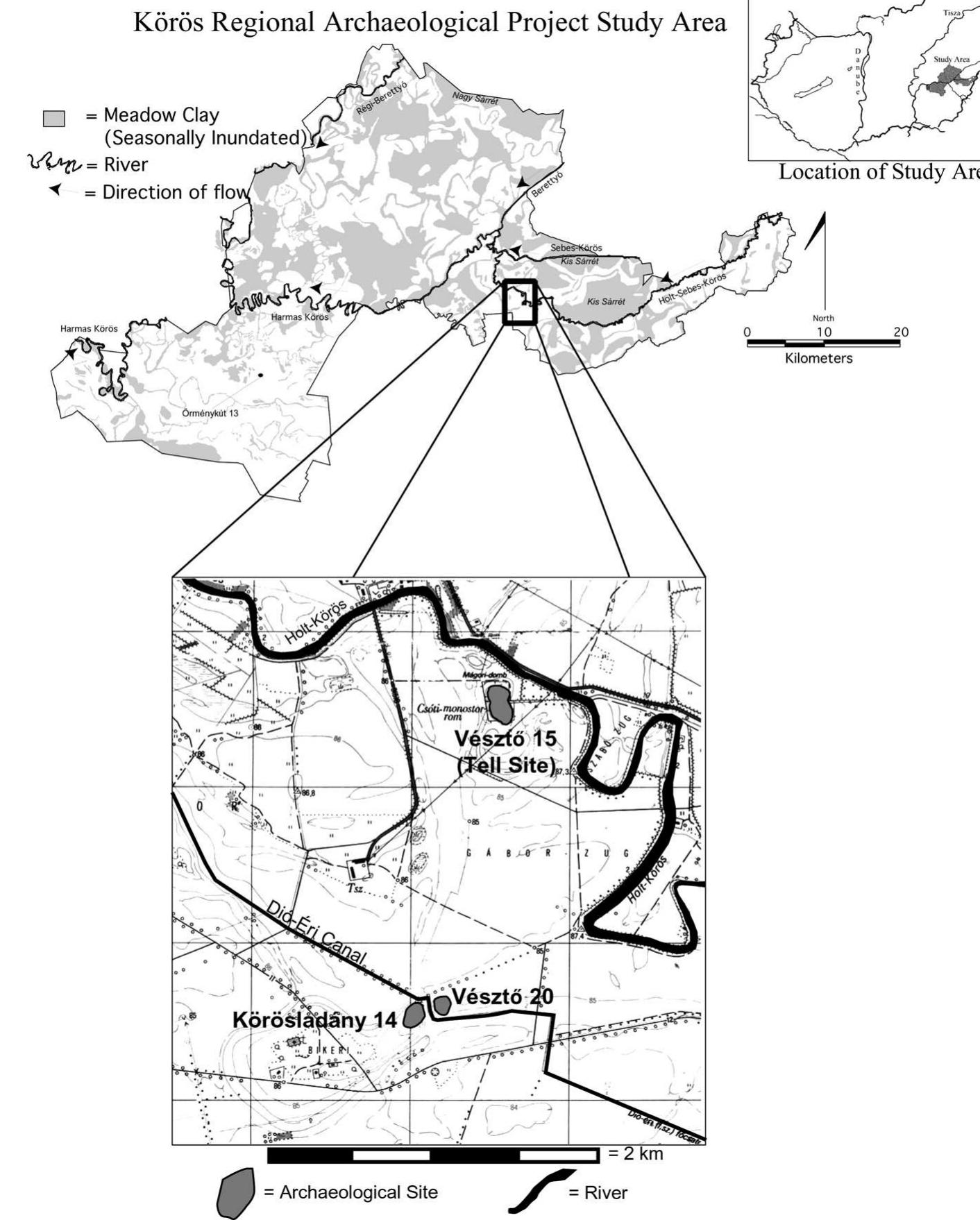 Map showing the location of sites in the vészté cluster. and
