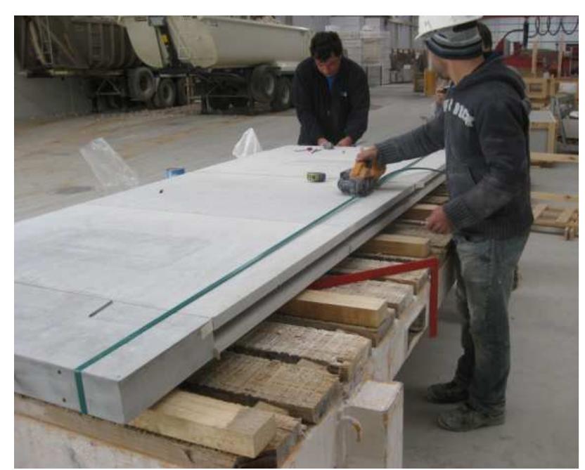 - positioning the slabs with uniform spread of epoxy