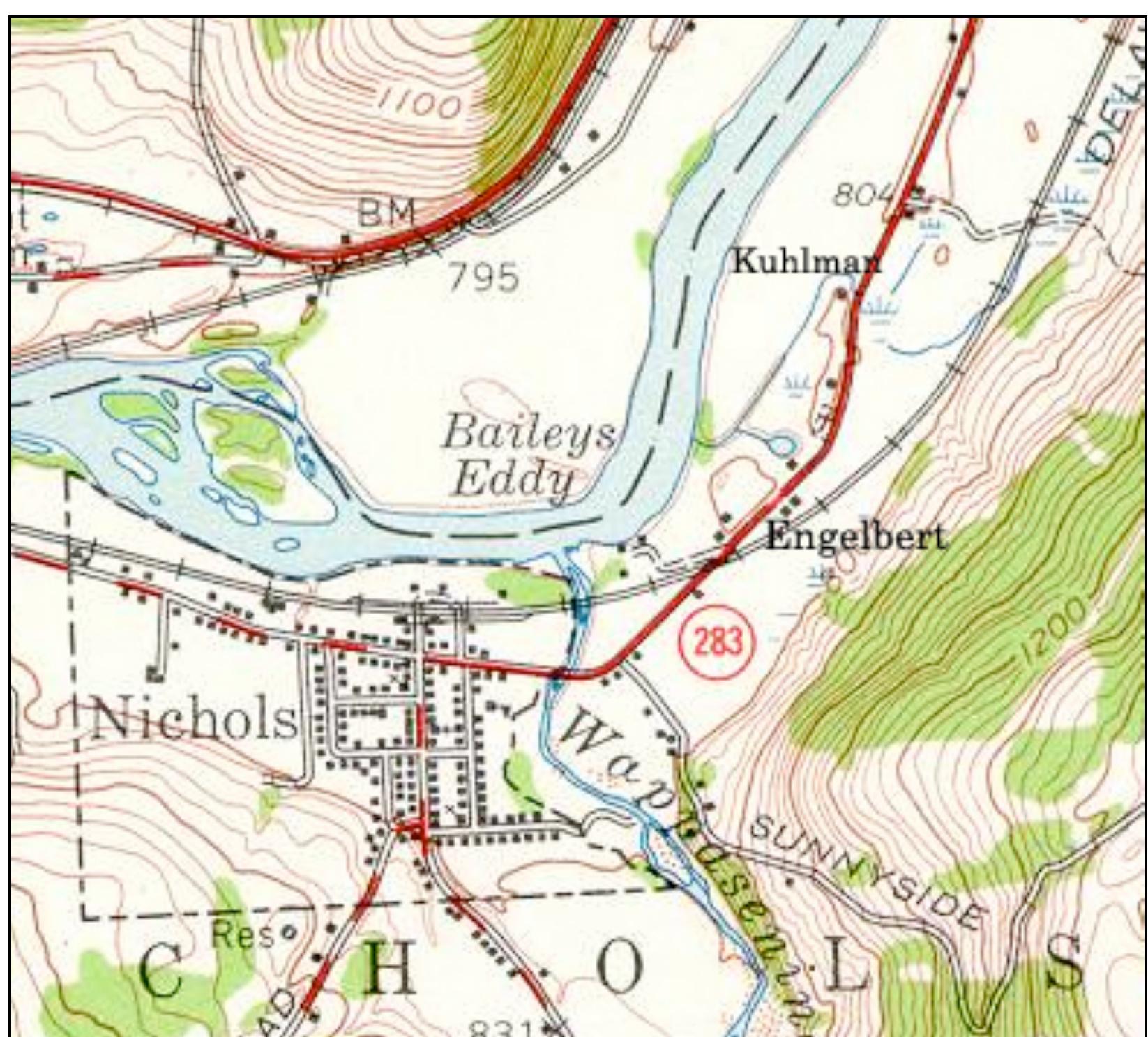 Topographic map (1956) showing location of engelbert knoll