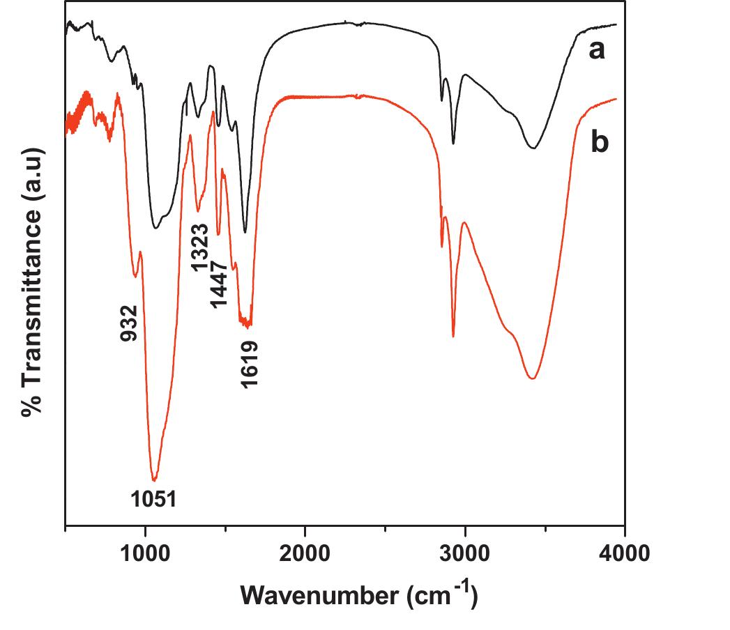Ftir spectra of lhms-3 (a) and ti-lhms-3 (b). ftir spectra