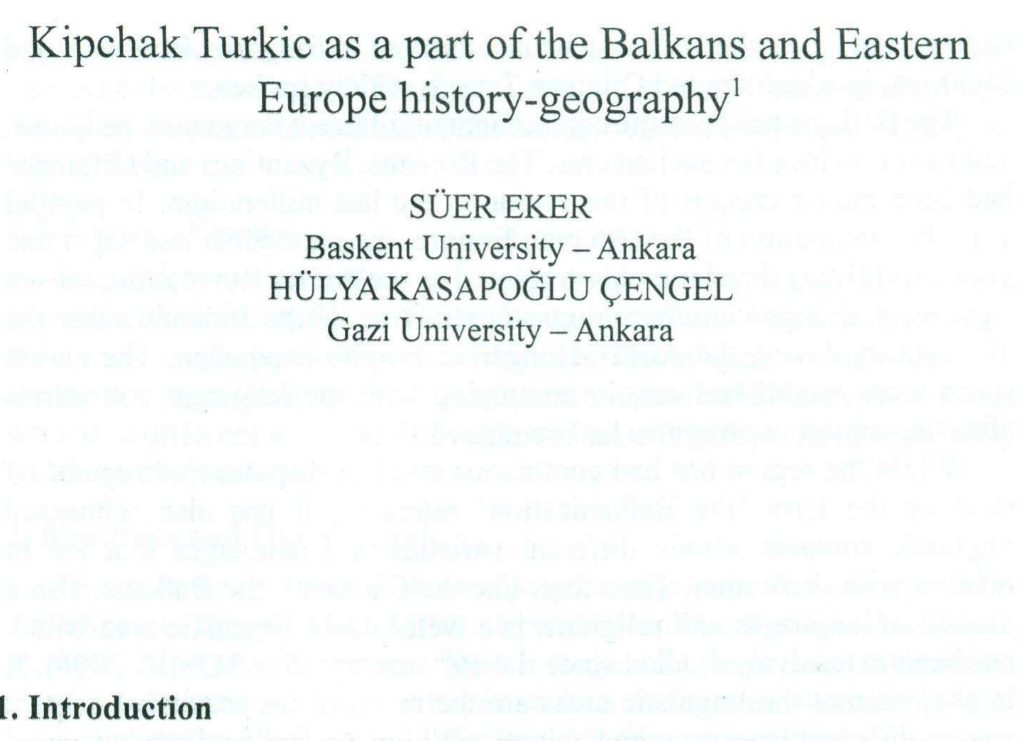 Figure 1 - Kipchak Turkic as a part of the Balkans and