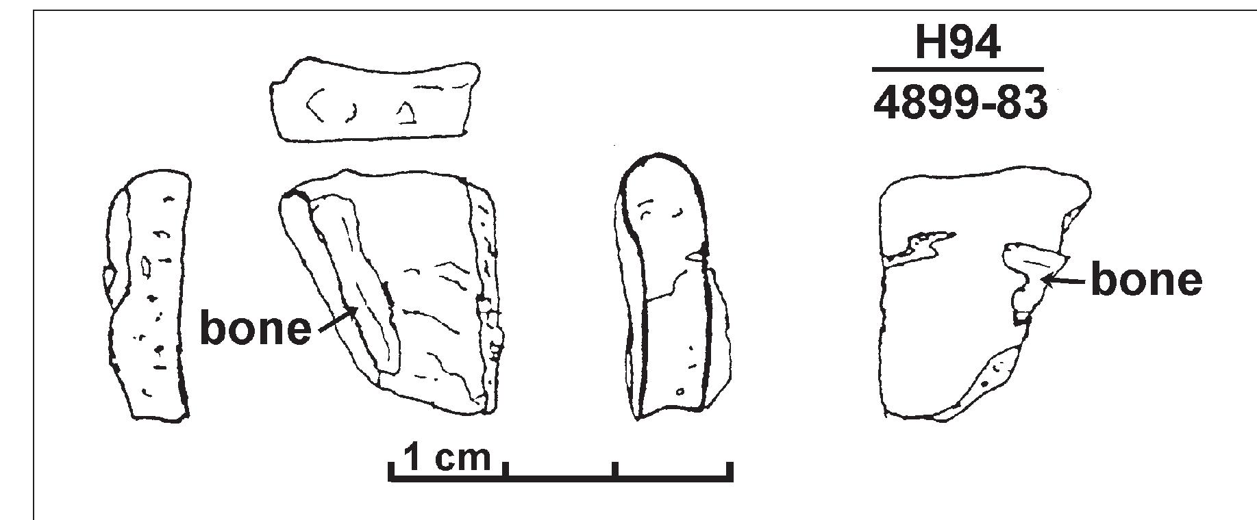 2. white / creme siliceous fragment with bone, from
