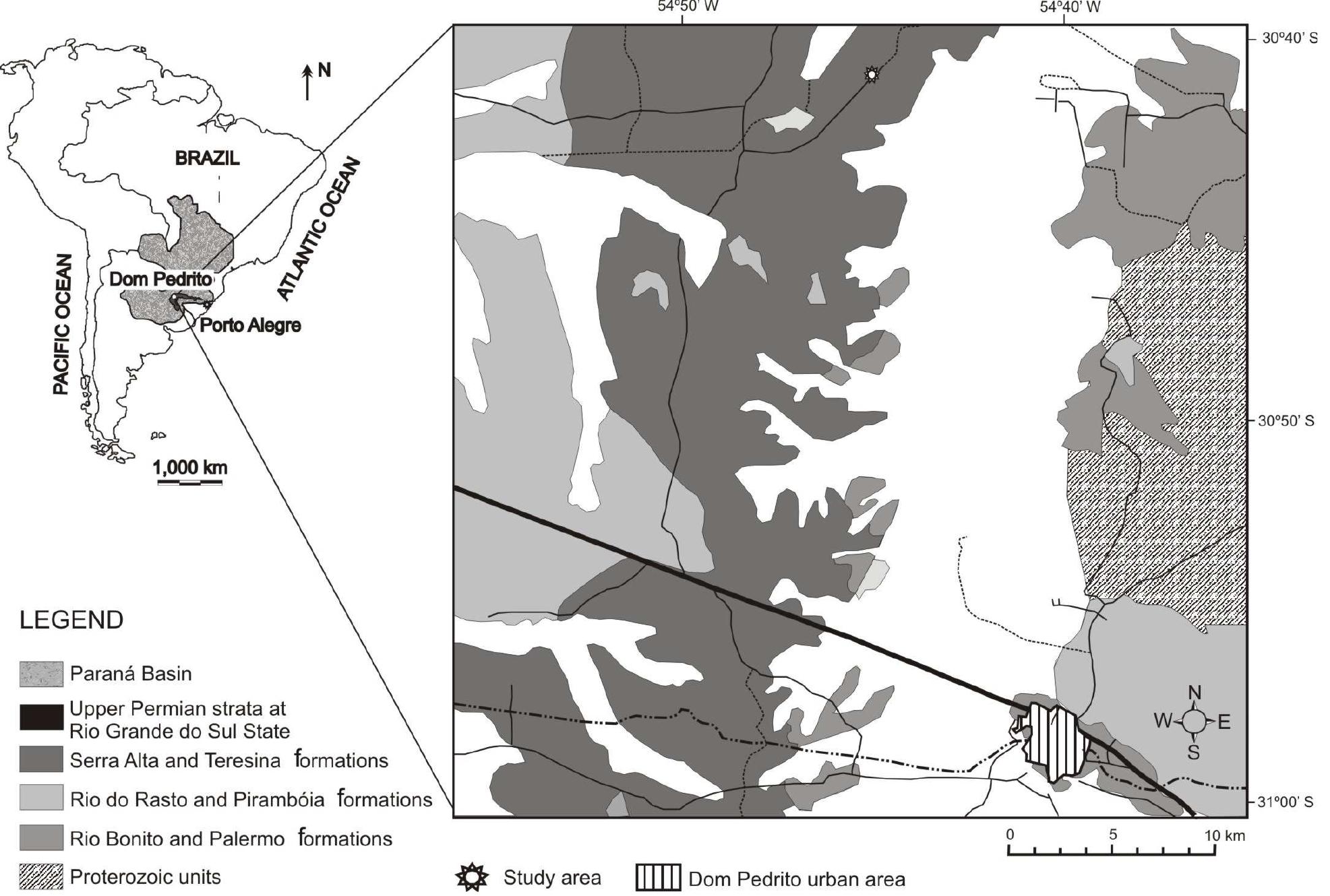 Geologic map with location of the study area (modified from