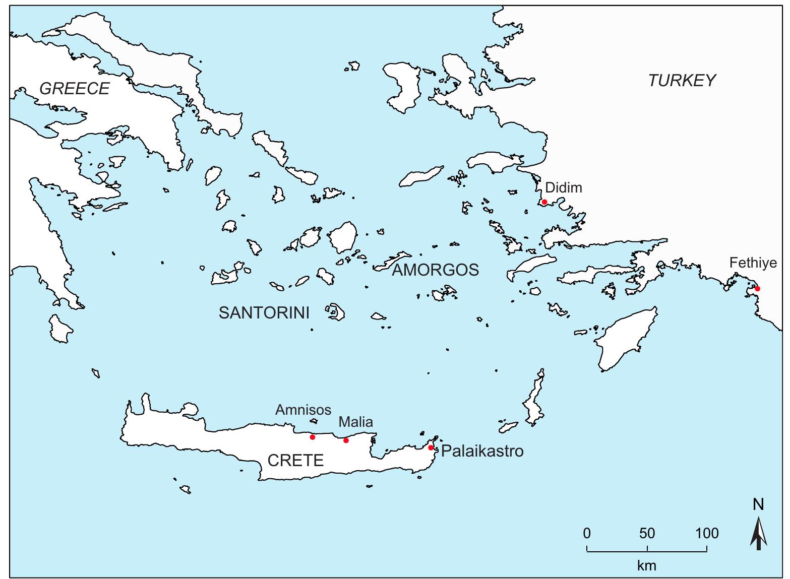 Location map of the aegean region, showing the main sites