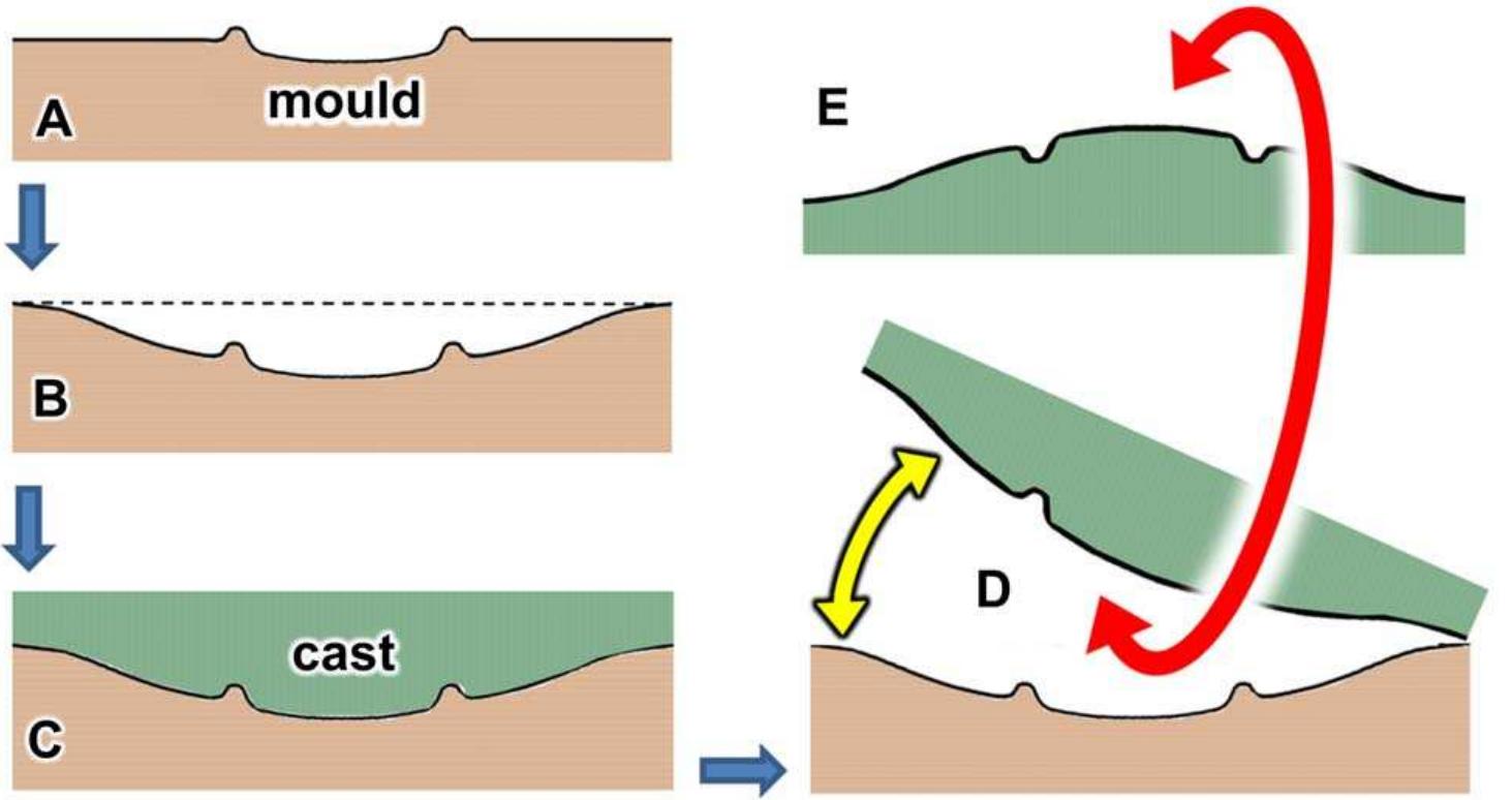 Series of diagrams explaining origin of the specimen shown
