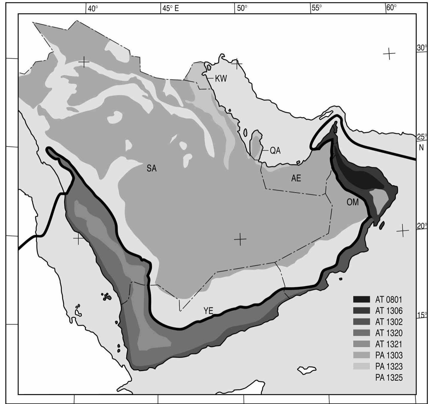 Map of the terrestrial ecoregions of the arabian peninsula.