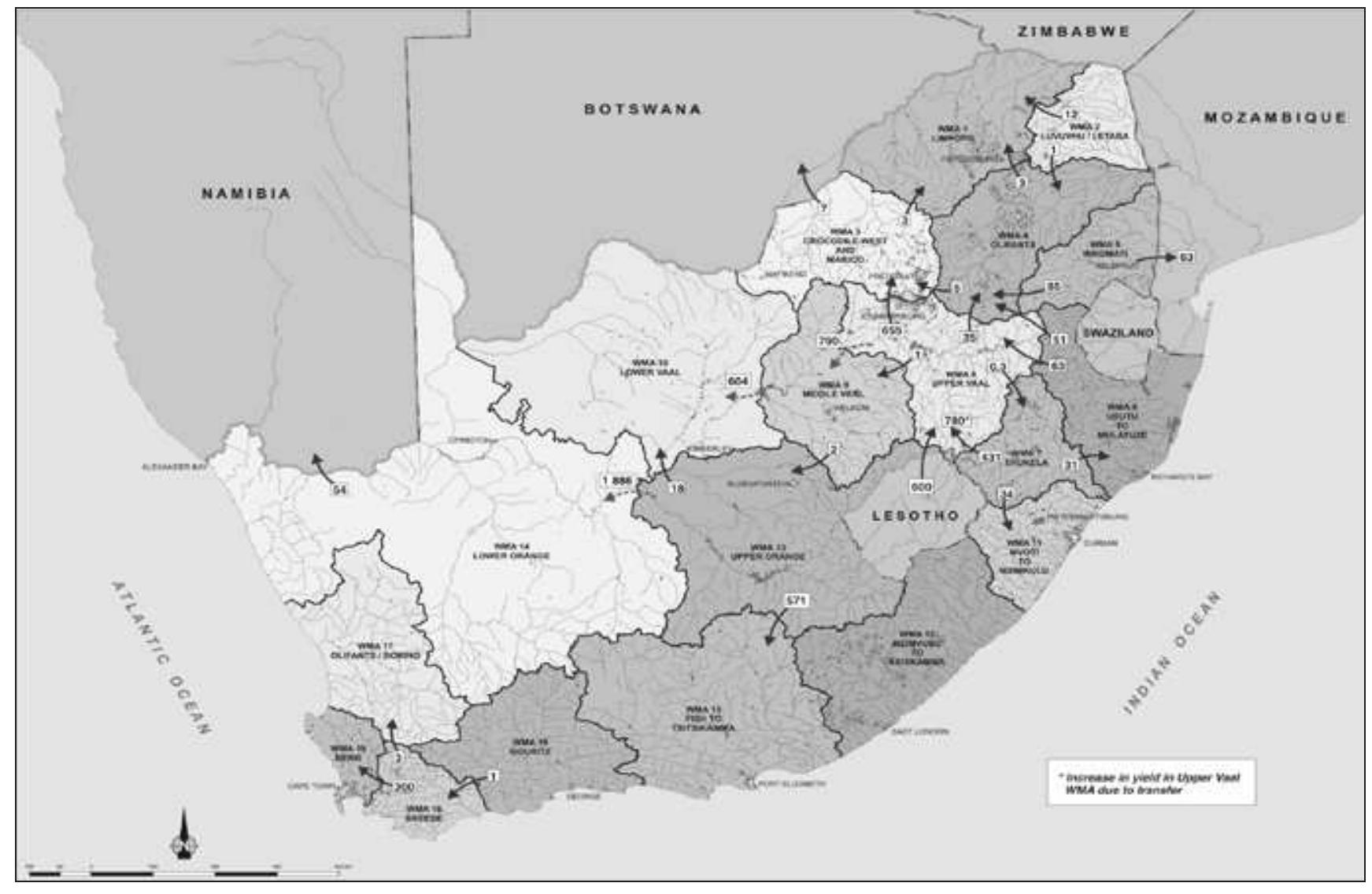Location of water management areas and inter-water