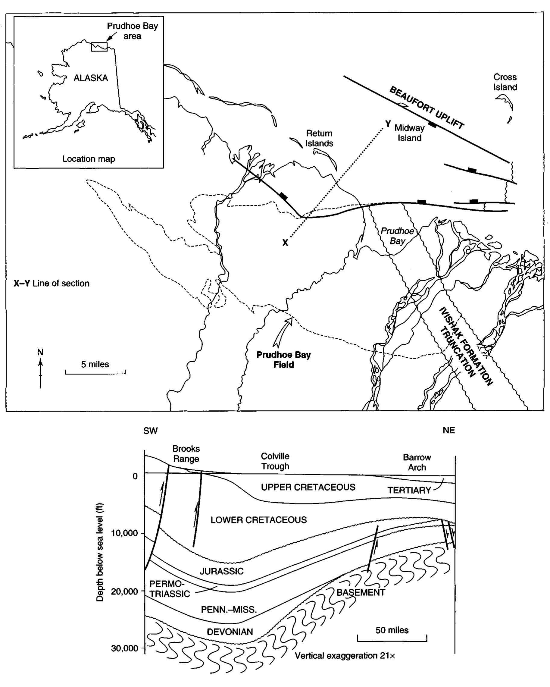 56 a map and cross-section of the prudhoe bay field, alaska.