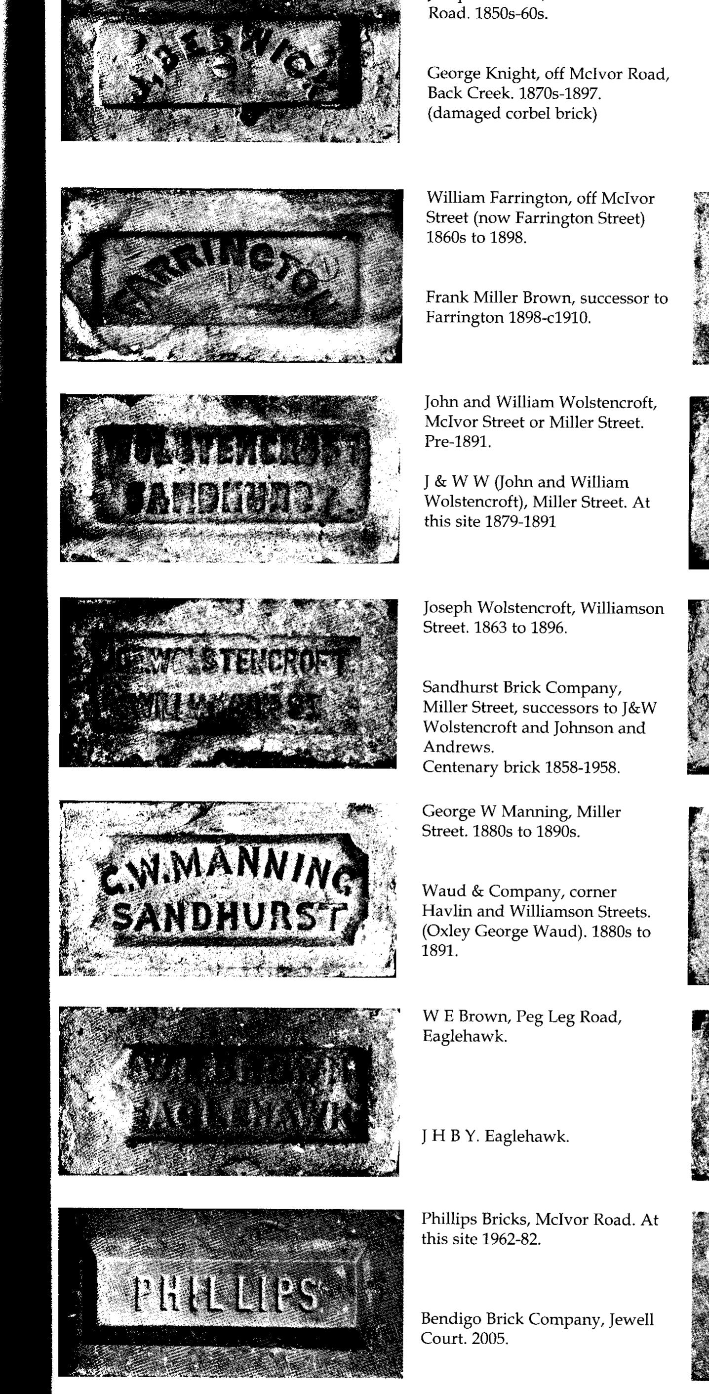 Examples of pressed bricks from bendigo and eaglehawk with