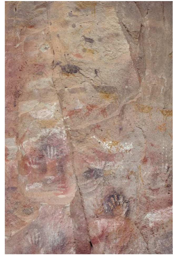 Cueva de las manos. black, white, yellow and red earth