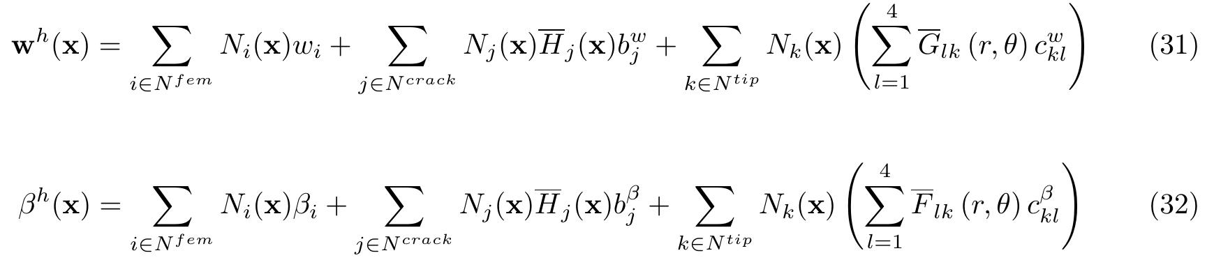 Where n(x) are the standard bilinear shape functions, w; and
