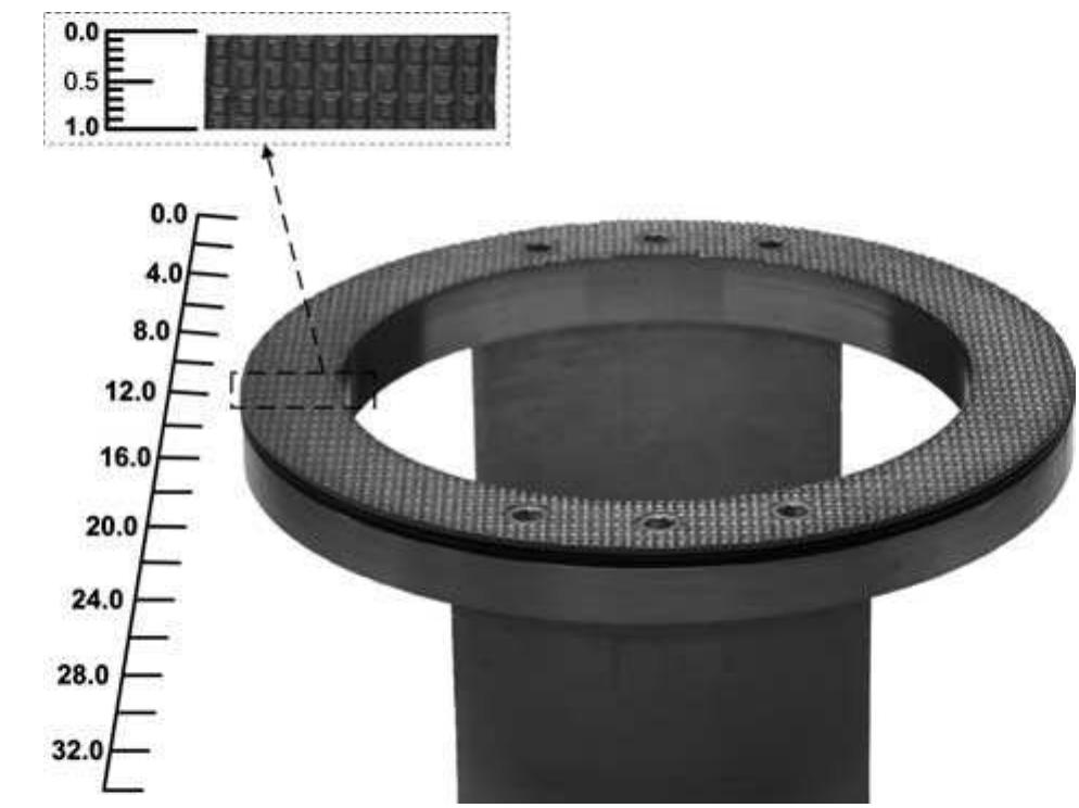 —close-up of serrated upper ring platen (up). (units are in