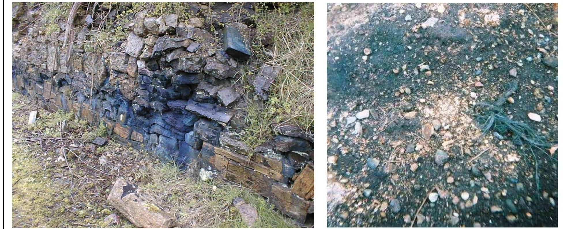 Spent oxide staining on a wall (left) and a patch of spent