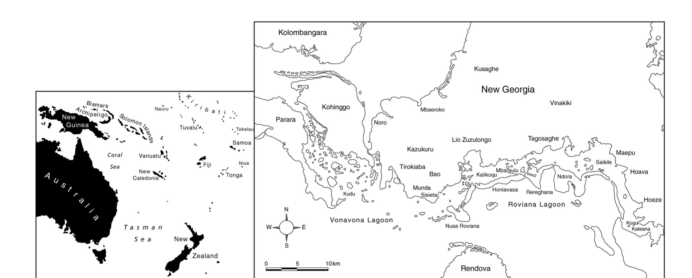 Map, showing location of roviana lagoon in the western