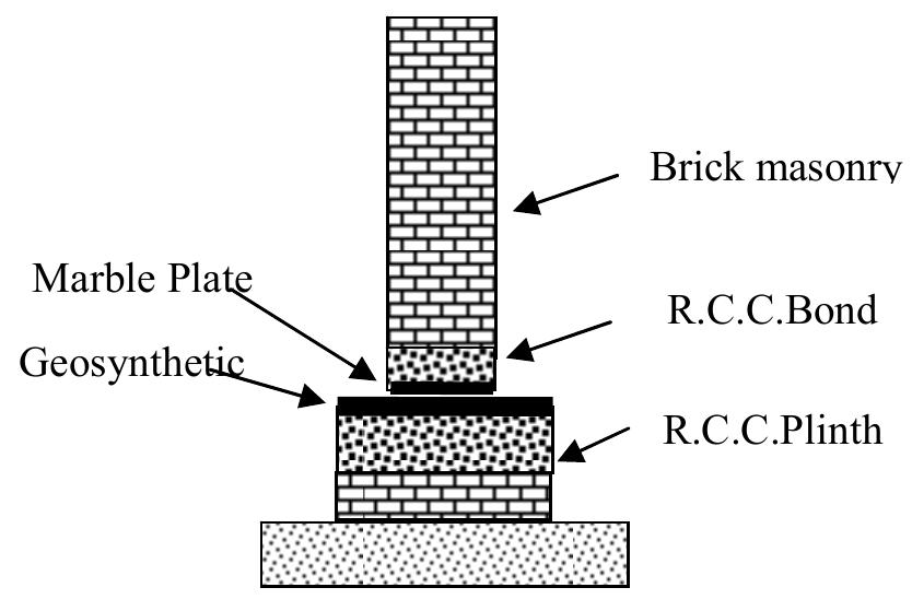Construction detail for p-f isolation system in brick wall