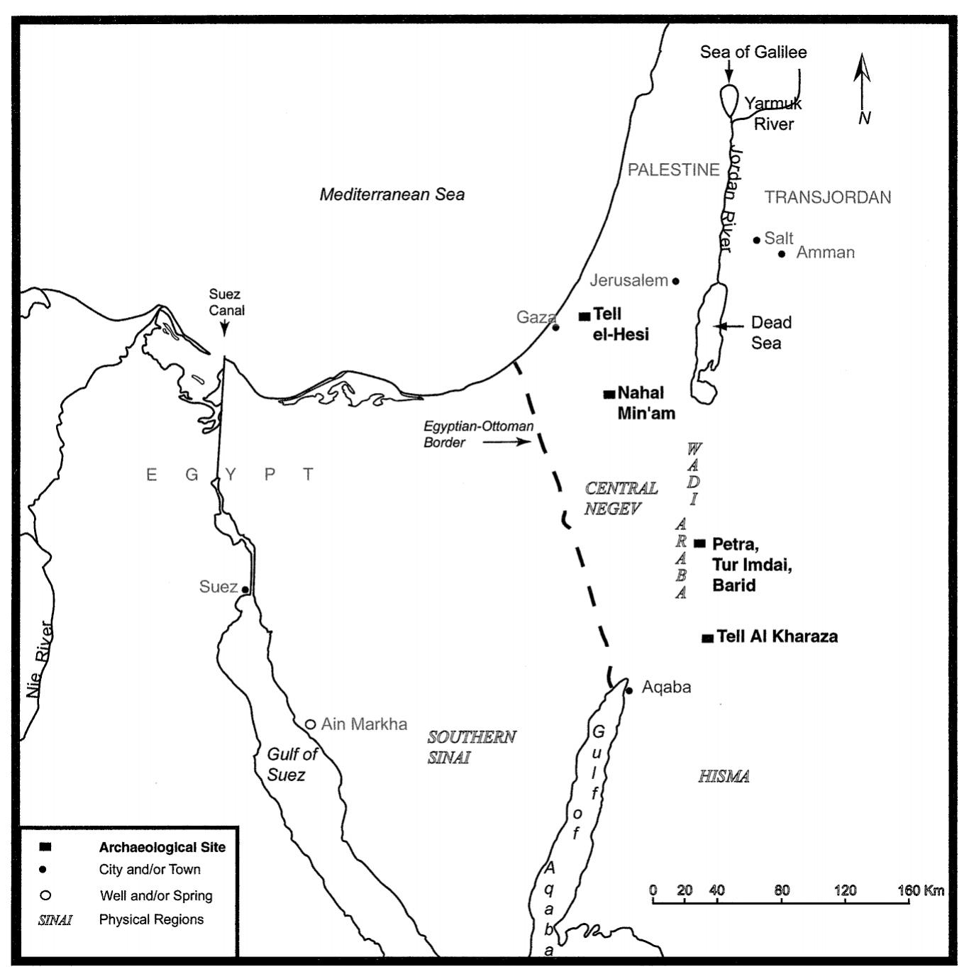 Map of ottoman palestine illustrating the archaeological