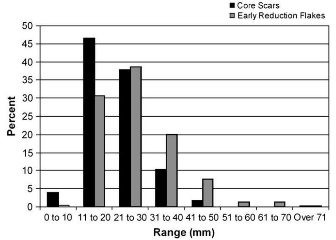 Comparison of maximum core-scar sizes (n = 776) and