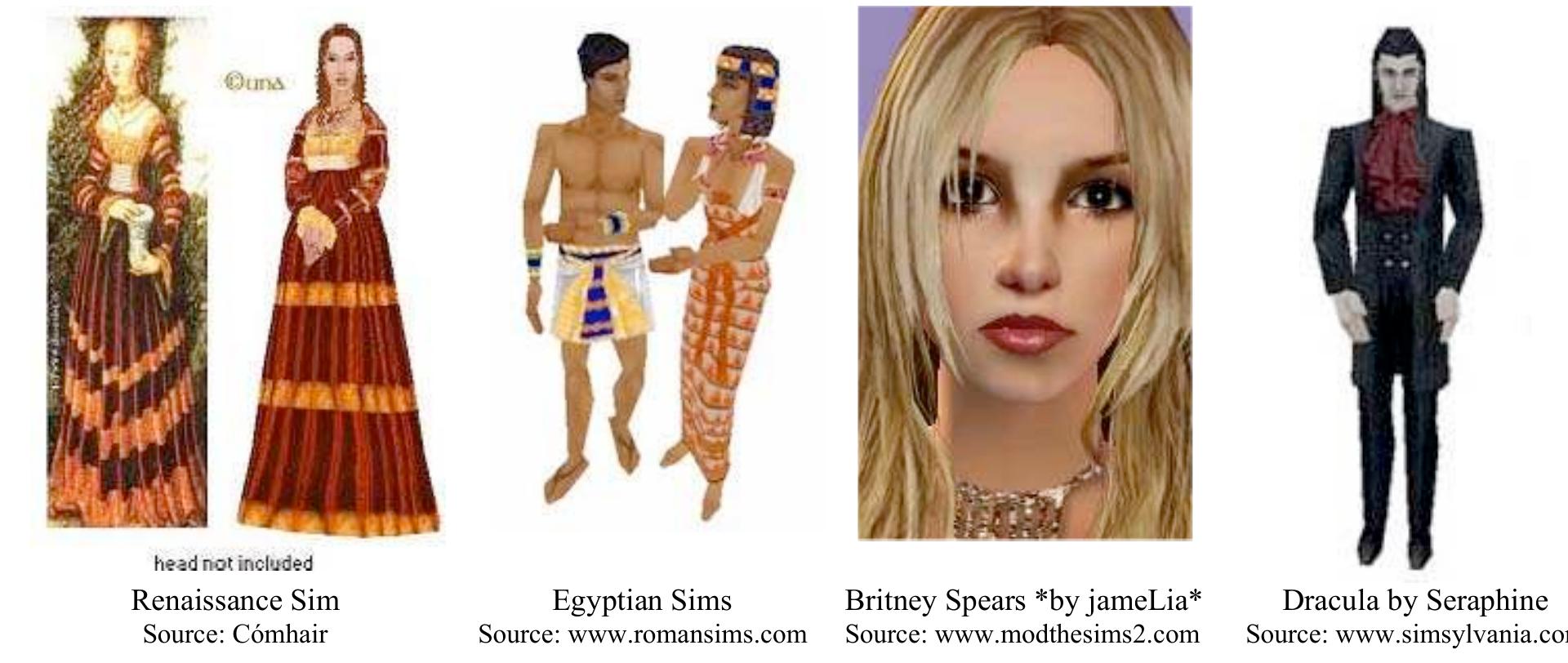 Examples of player-made sim skins from a variety of sources.