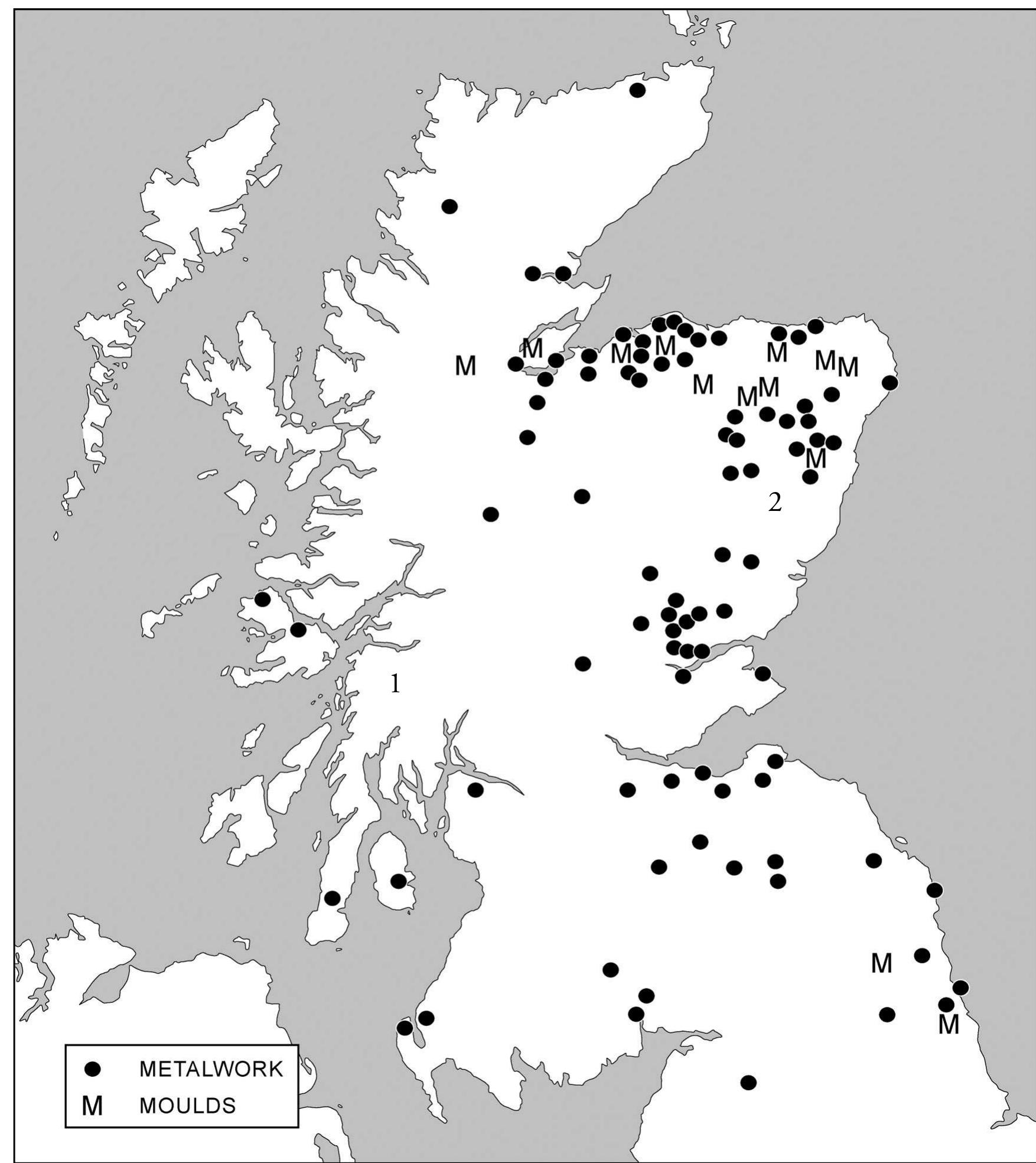 1 map of scotland illustrating the distribution of metalwork