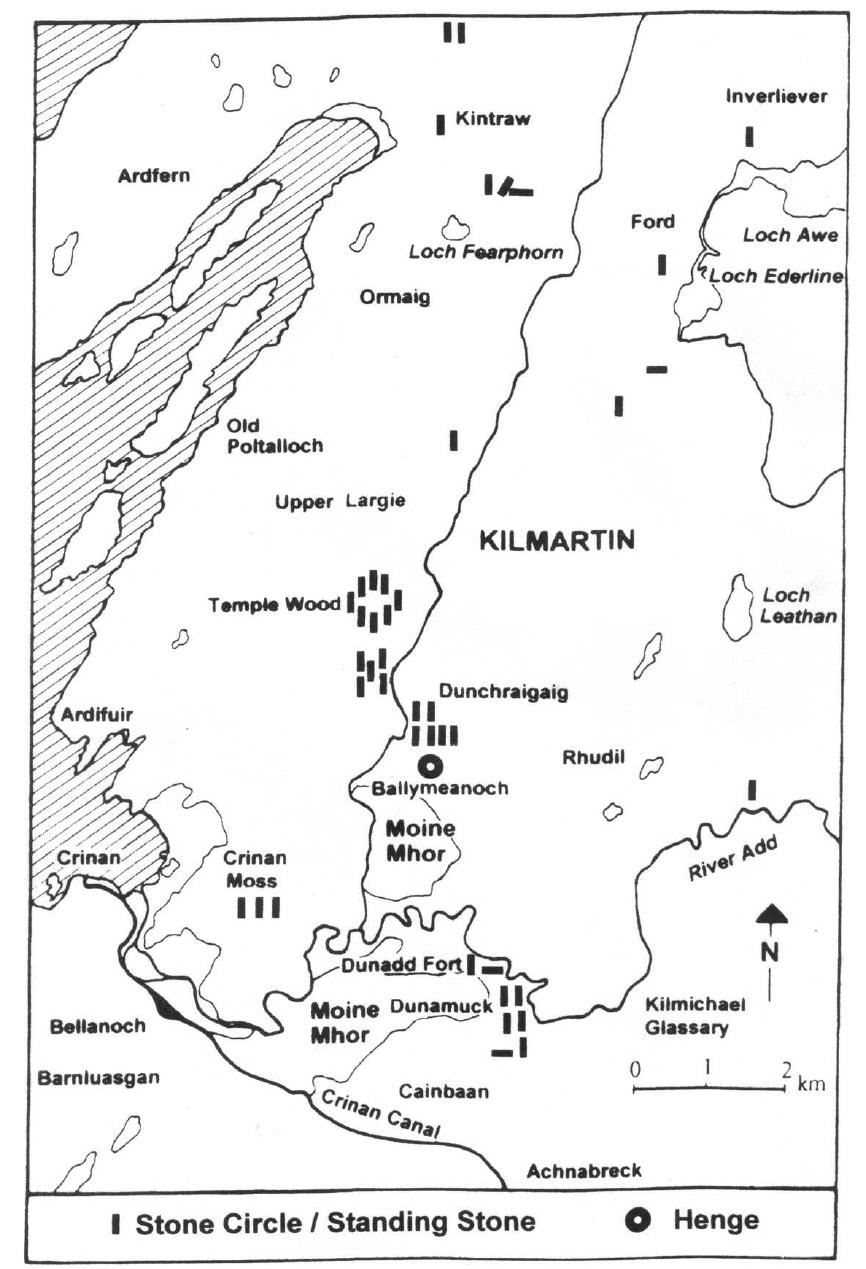 4 map of kilmartin glen indicating the position of major