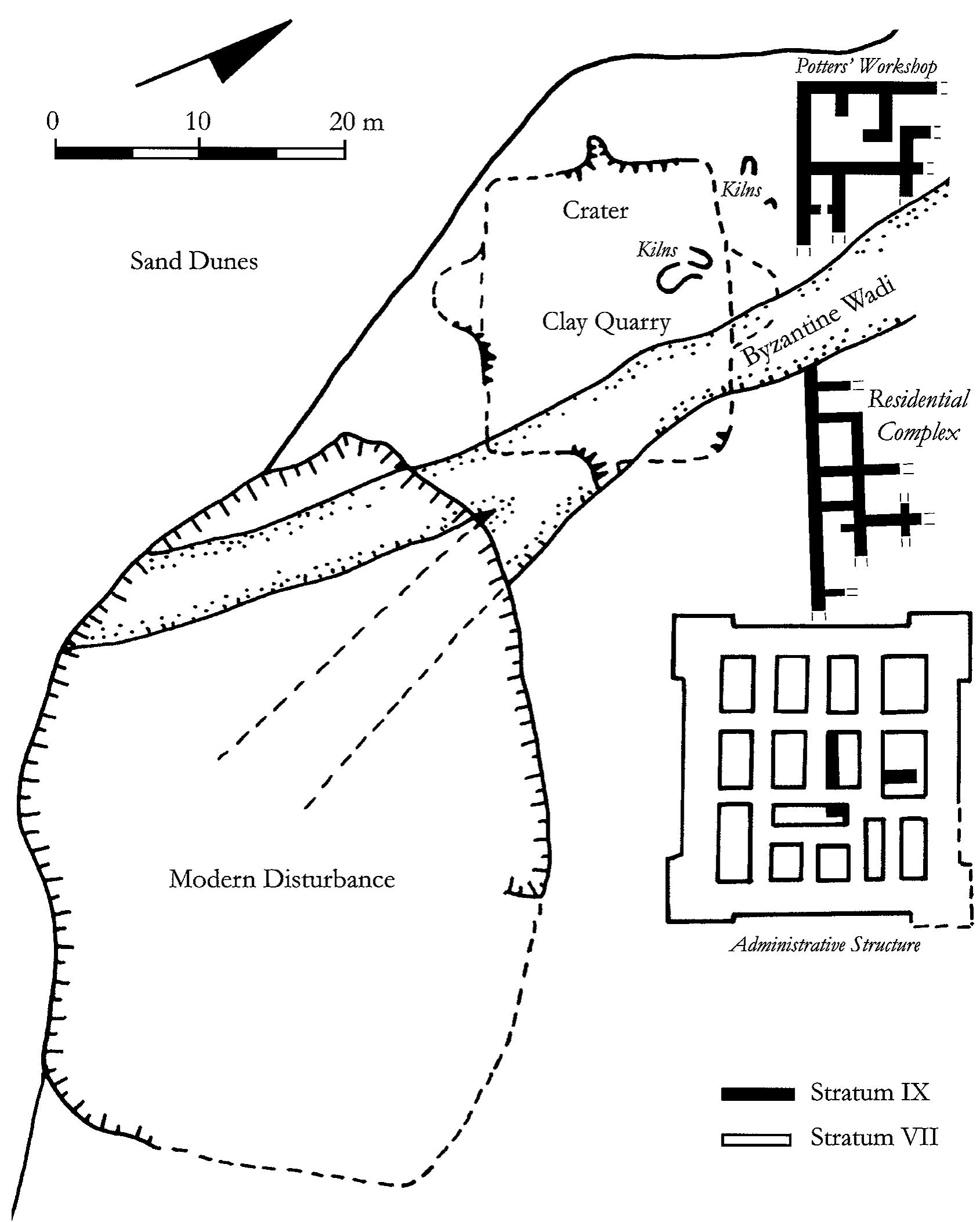 Schematic plan of the main archaeological elements (strata