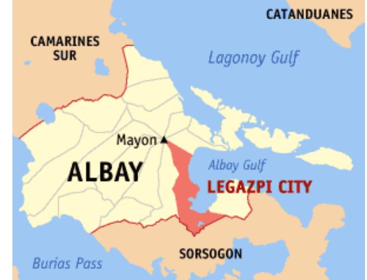 Map of albay showing the location of legazpi city