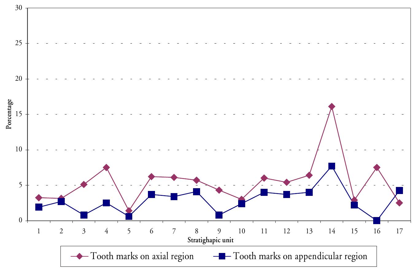 Carnivore tooth marks on axial and appendicular regions of