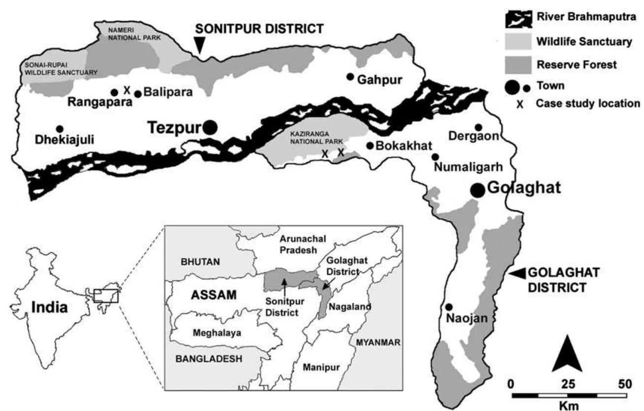 Map of assam state, with case study locations in sonitpur