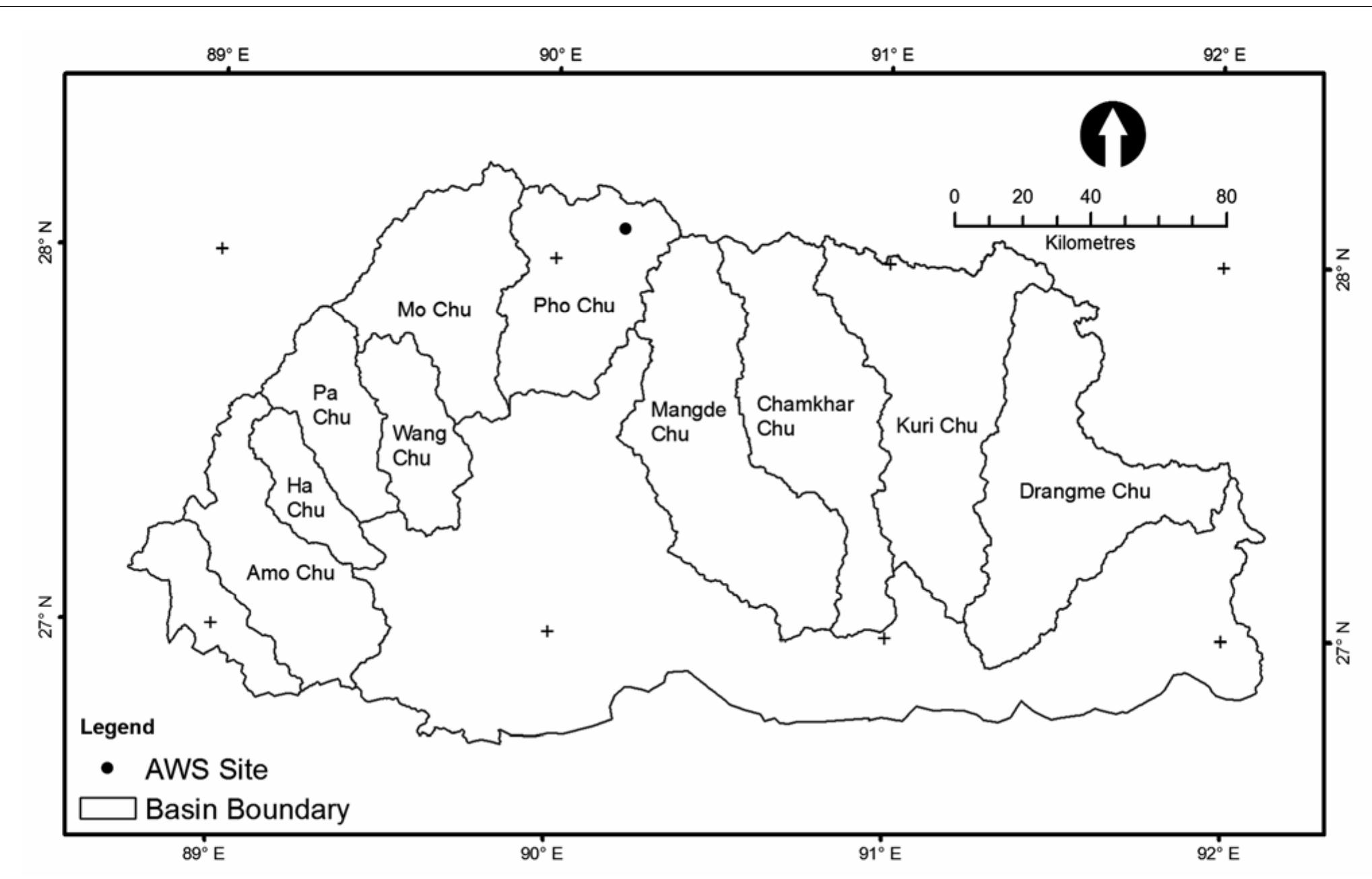 Map of bhutan showing distribution of sub-basins.