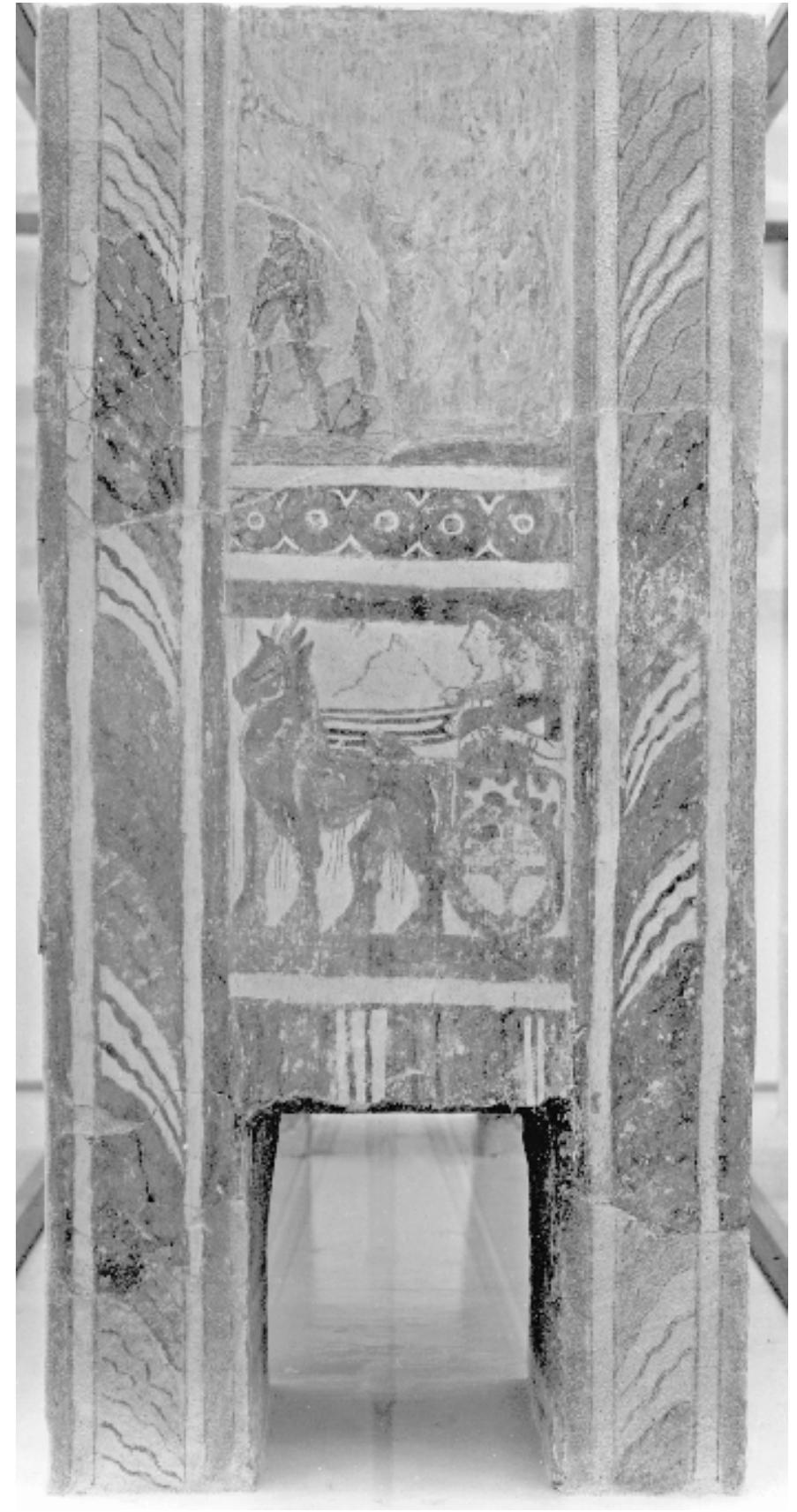 Ayia triada sarcophagus, end view, chariot with agrimia.