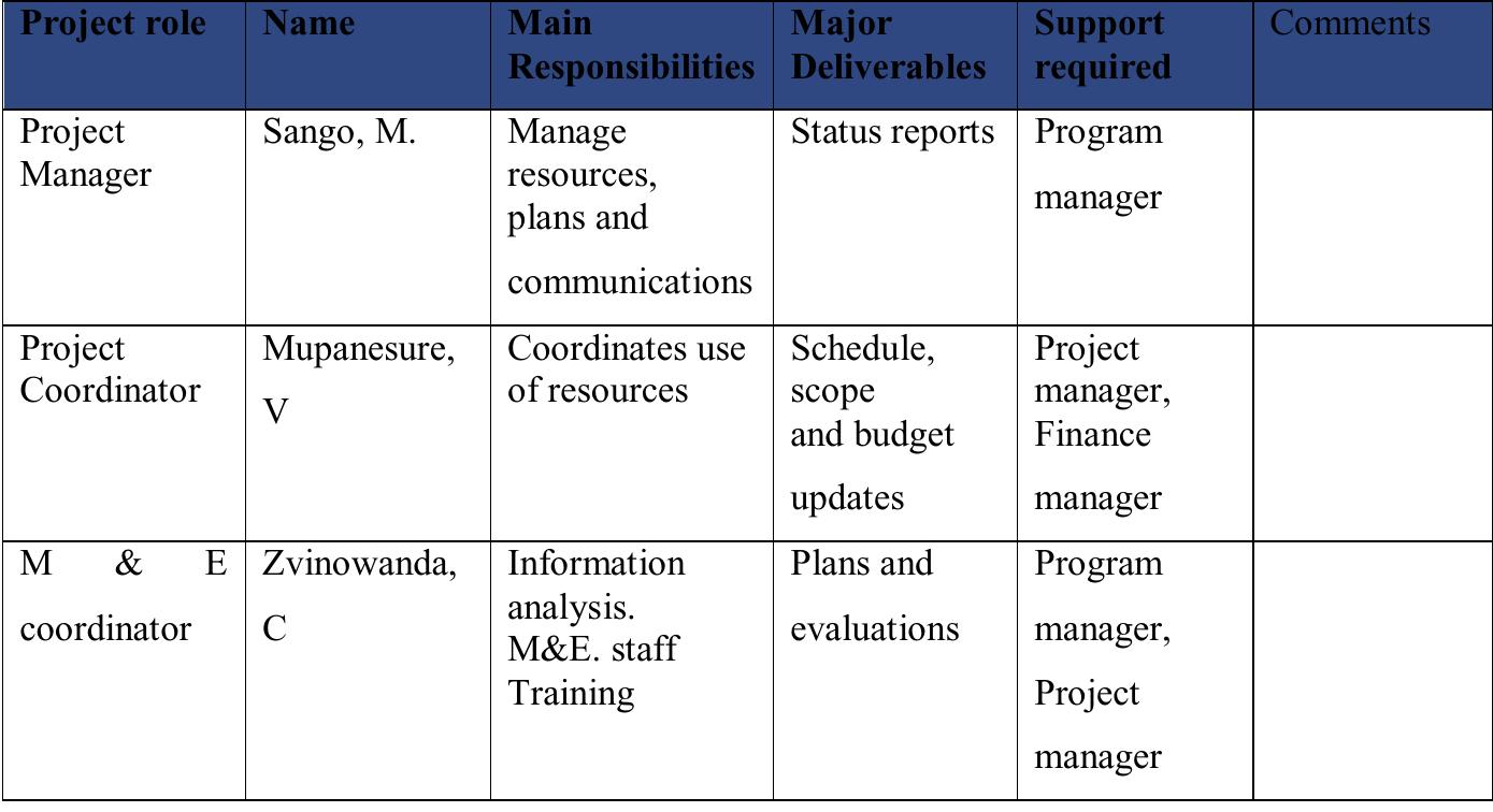 15: example of a project roles and responsibilities matrix
