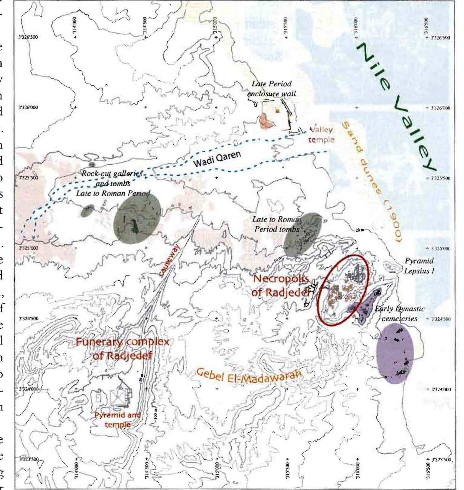 Abu rawash. map of the area of the pyramid and necropolis