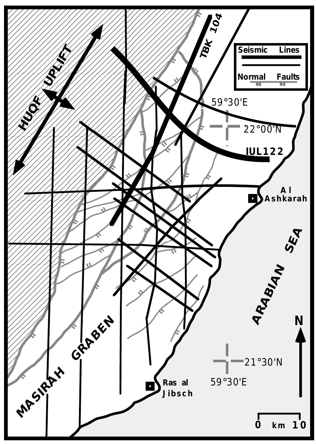 —fault-trace map of extensional faults in the masirah graben